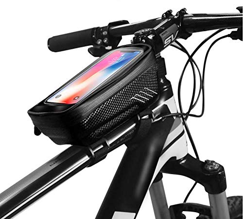 Bike Phone Mount Bag, Waterproof Bicycle Cycling Top Tube Handlebar Phone Holder Pouch Front Frame Storage Bag for iPhone 11 12 13 Pro Max, Galaxy S22 S21 Ultra S20 FE A12, Google Pixel 6, OnePlus 9 8