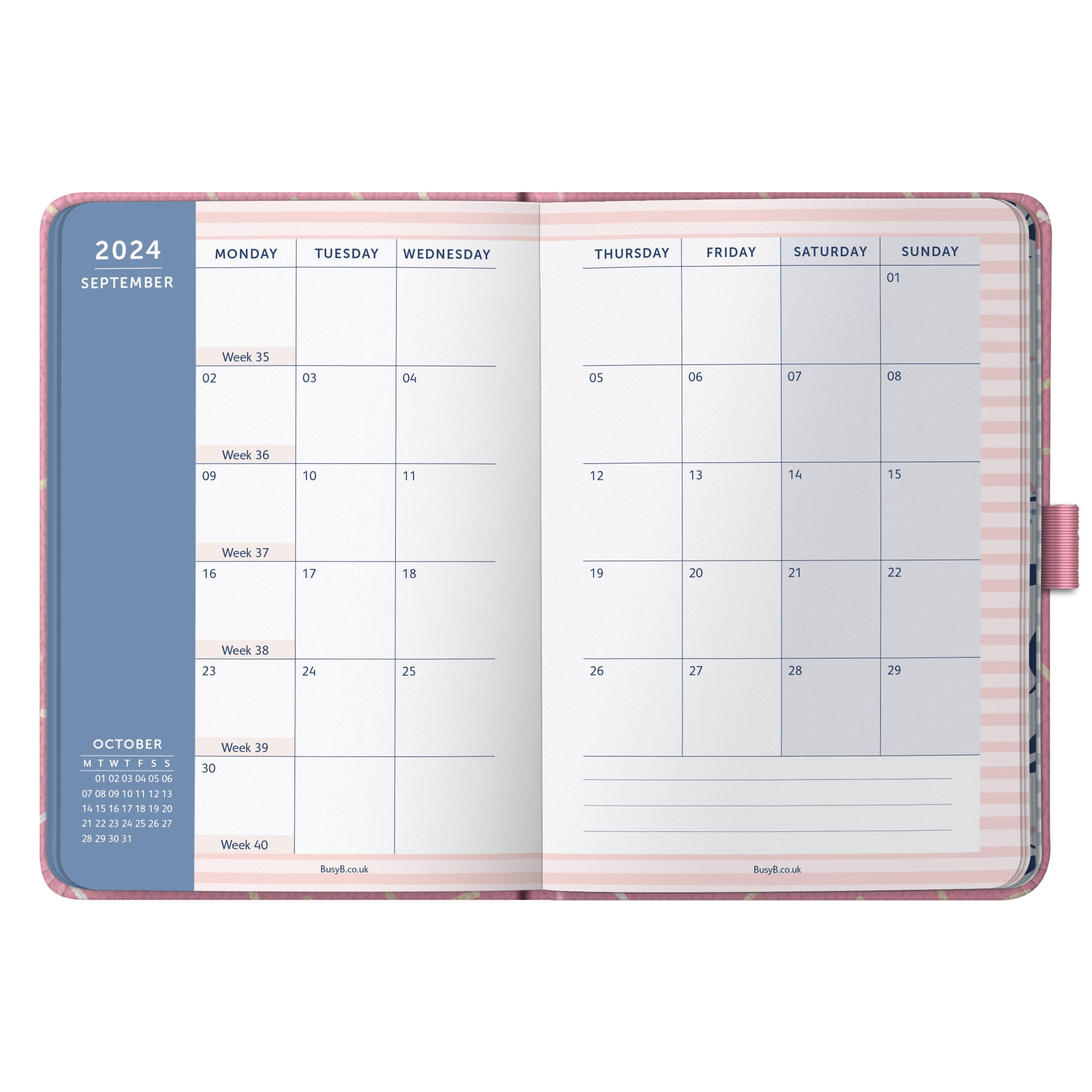 Busy B A6 To Do Diary January to December 2024 - Pink Sprinkle - Faux Leather Week to View Diary with Notes, Tear-Out Lists & Pockets