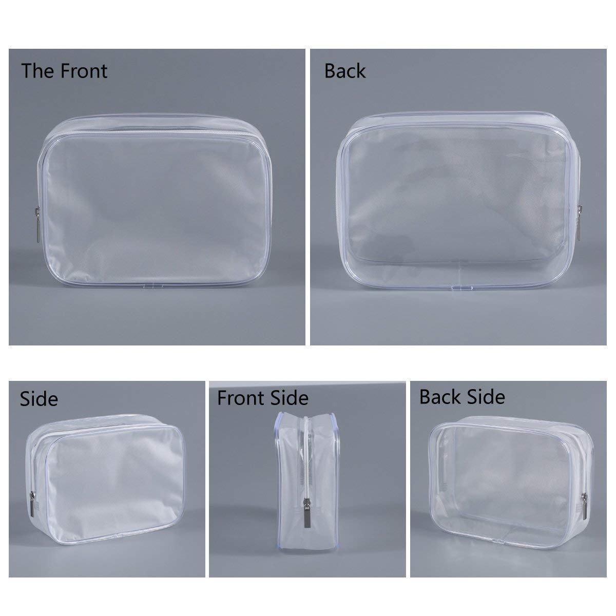 BEFORYOU 6 Pack Clear Toiletry Carry Pouch with Zipper Portable Plastic Waterproof Cosmetic Bag TSA Approved for Vacation Travel Bathroom and Organizing (White, Small)