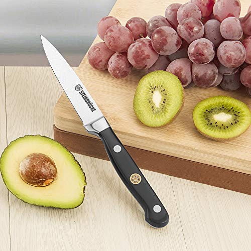 Gioventù Paring Knife 4 inch - Small Kitchen Knife Forged from German Stainless Steel 5Cr15Mov (HRC58), Full Tang, Sharp Paring Knife for Cutting, Peeling, Slicing Fruits and Vegetables