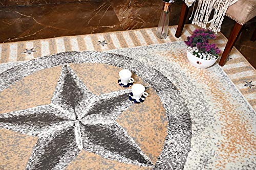 Furnish my Place Texas Star Rug - 5 ft. x 8 ft, Beige Rustic, Novelty Lone Star Rug with Border, Jute Backing