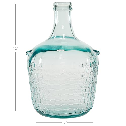 Deco 79 Recycled Glass Handmade Spanish Vase with Bubble Texture, 8" x 8" x 12", Clear