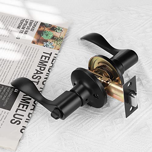 GOBEKOR 5 Pack Black Door Handle with Lock, Matte Black Interior Door Handles Keyless for Bedroom Bathroom Privacy Door Levers Black Bedroom Door Handles Set