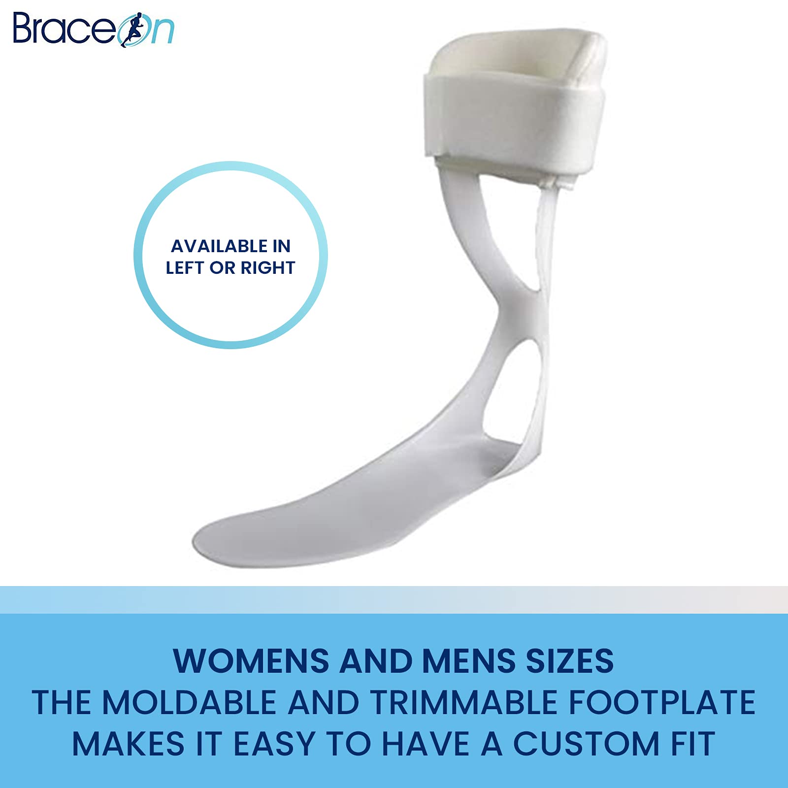 BraceOn AFO β Swedish Deluxe - Drop Foot Stabilizer, Moldable, Trimmable, Lightweight Polyethylene (Men, Right)