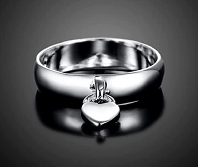 Awmnjtmgpw 925 Sterling Silver heart-shaped hanging heart lock Classic women's ring ring general fashion ring size 6-10 (Size 10)