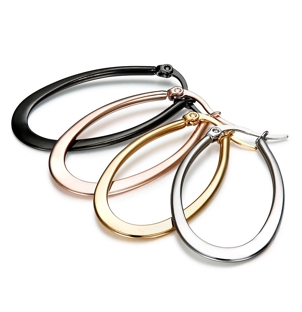 Jstyle 4 Pairs a Set Stainless Steel Teardrop Hoop Earrings for Women 35MM