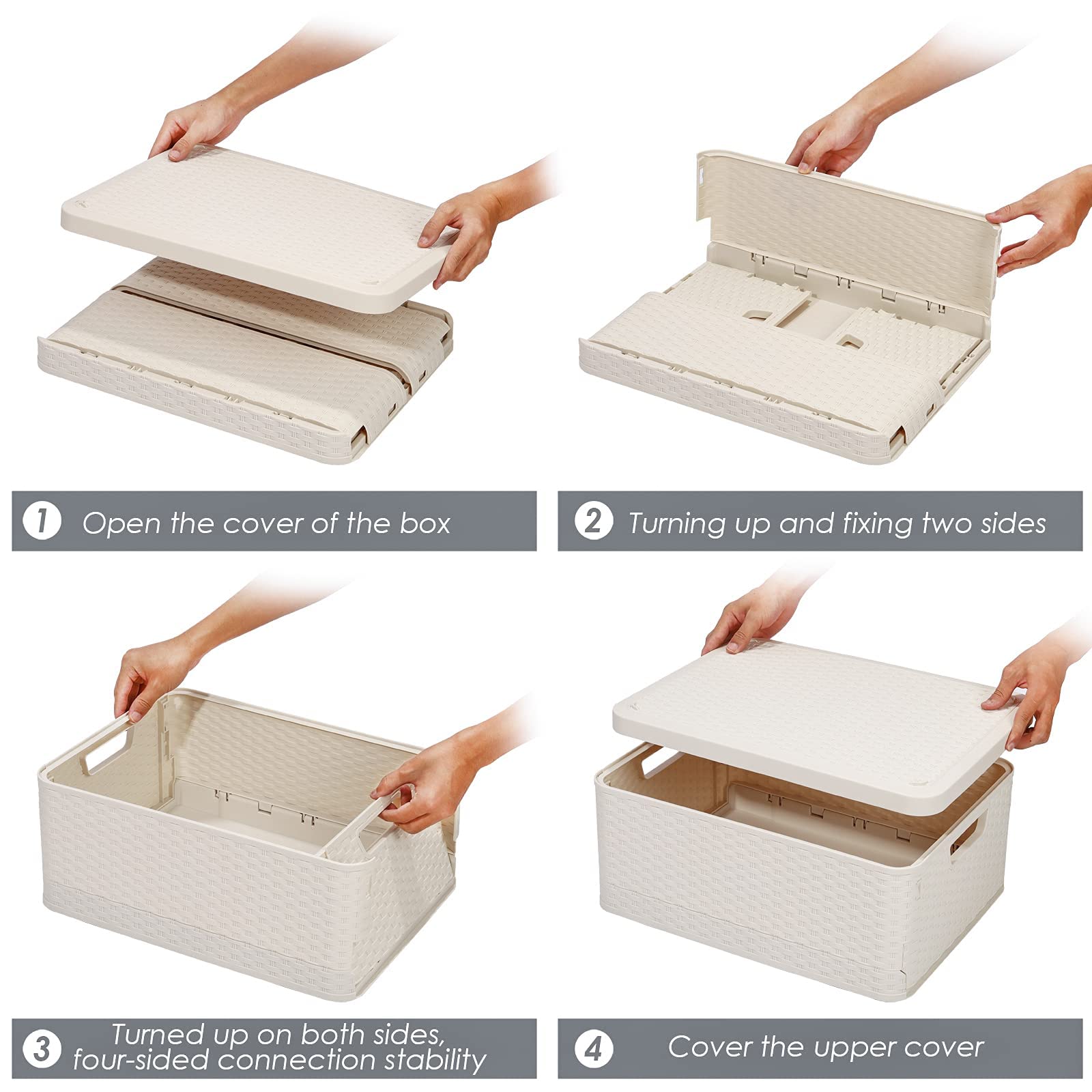 Pack of 4 Folding Storage Boxes with Lids Foldable Plastic Storage Bins Organizer Container Shelf Basket with Lid for Home Bedroom Closet Office