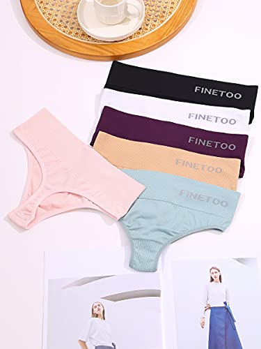 FINETOO 6 Pack High Waisted Thongs for Women, Nylon Spandex Panties Breathable Soft Stretchy Underwear High Rise S-XL (M)