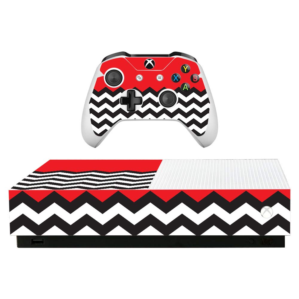 MightySkins Skin for Microsoft Xbox One S All-Digital Edition - Red Chevron | Protective, Durable, and Unique Vinyl Decal wrap Cover | Easy to Apply, Remove, and Change Styles | Made in The USA