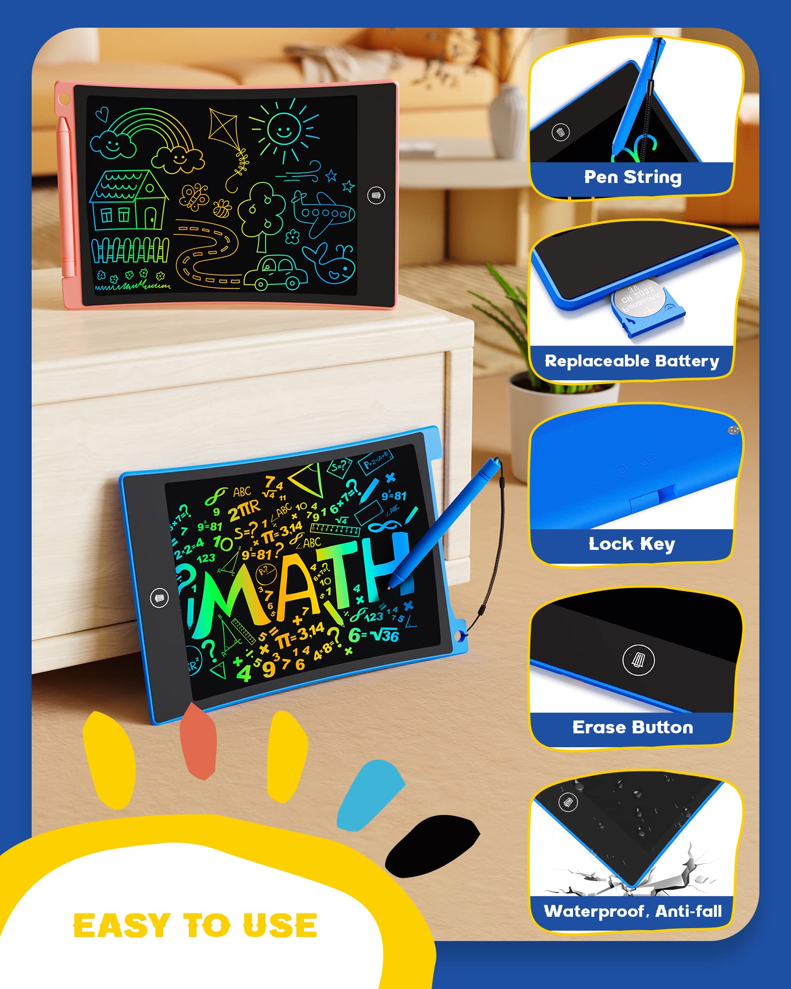 bravokids LCD Writing Tablet Doodle Board 10 Inch, 10 inch Colorful Doodle Board 2 Pack