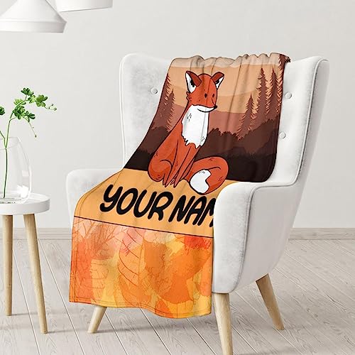 Custom Fox Blanket with Name for Girls & Boys - Soft, Fuzzy & Cozy - 40"x50" Crib Size Throw Blanket for Couch, Office - Orange Cute Warm Blankets Gifts