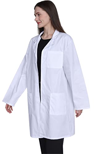 GOQUCHEP Professional Lab Coat for Women, Full Sleeve Cotton Blend Long Medical Coat,White, Unisex (White, Small)
