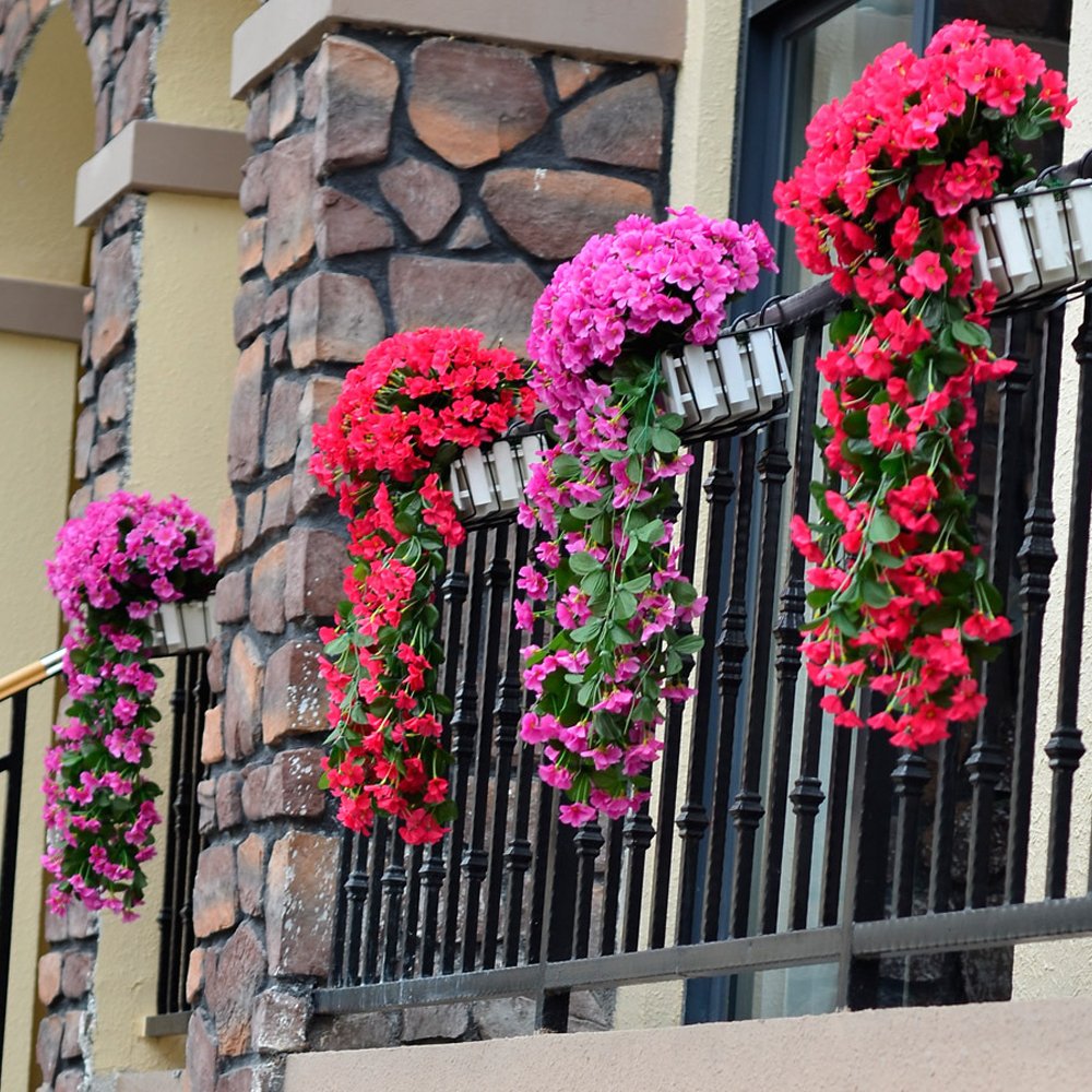 MIGUOR Artificial Decoration Silk Cloth Violet Flowers Basket Fake Hanging Wall Decor Artificial Vines Plastic Flower Basket Home Hotel Wedding Garden Decor Outdoor Building Decor (Rose red)