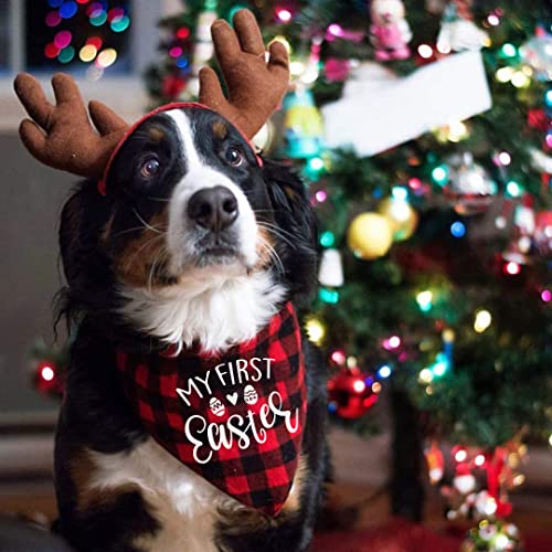 Family Kitchen My First Easter Red Plaid Pet Dog Bandana Scarf Decorations Accessories for Dog Lovers Owner Easter Gift