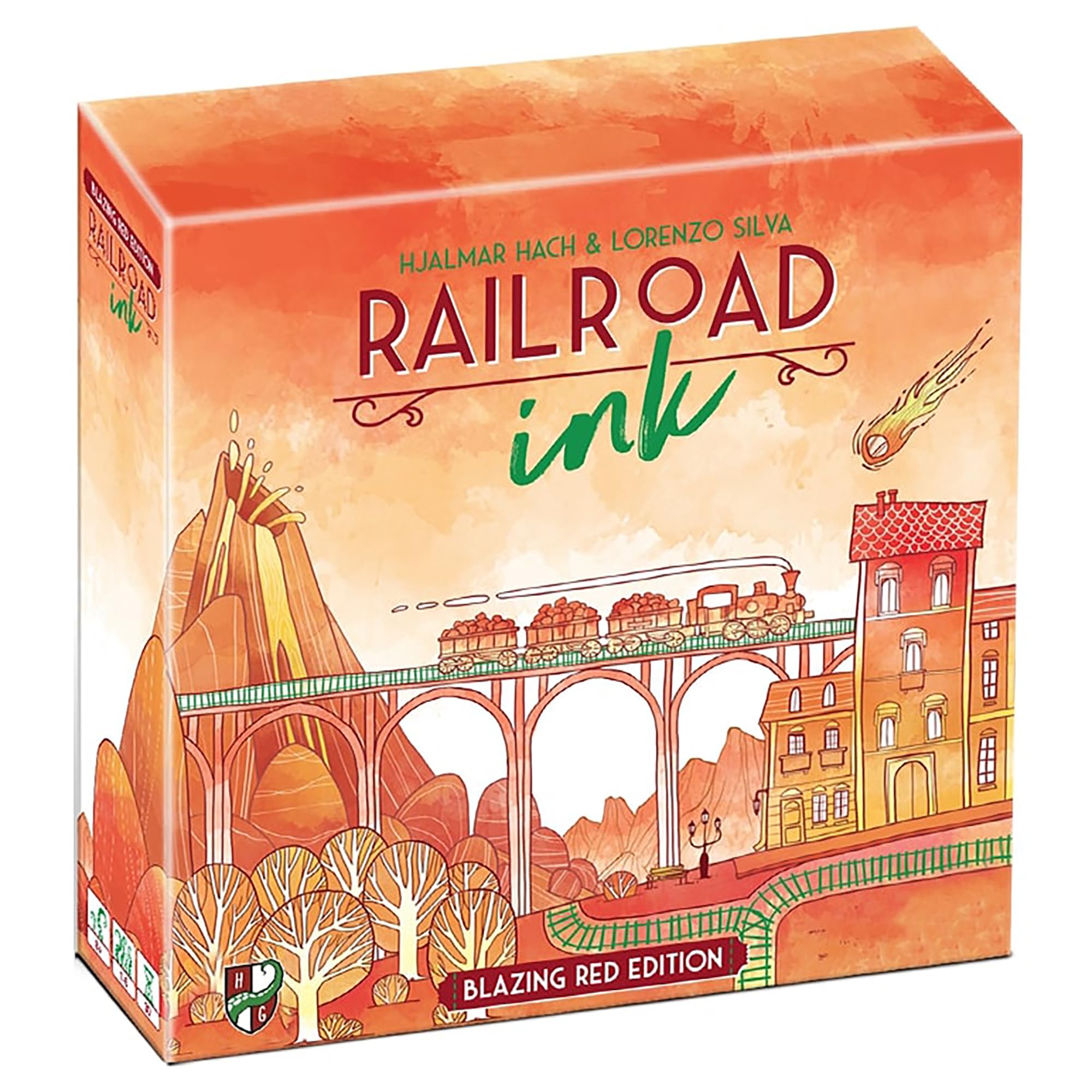 Horrible Guild Railroad Ink: Blazing Red Edition - Roll Dice and Draw Railways and Routes, 7 Rounds to Expand Your Rail Map - Expansion Dice Included, Plays with 1-6 players, 20-30 mins, Ages 8 & Up