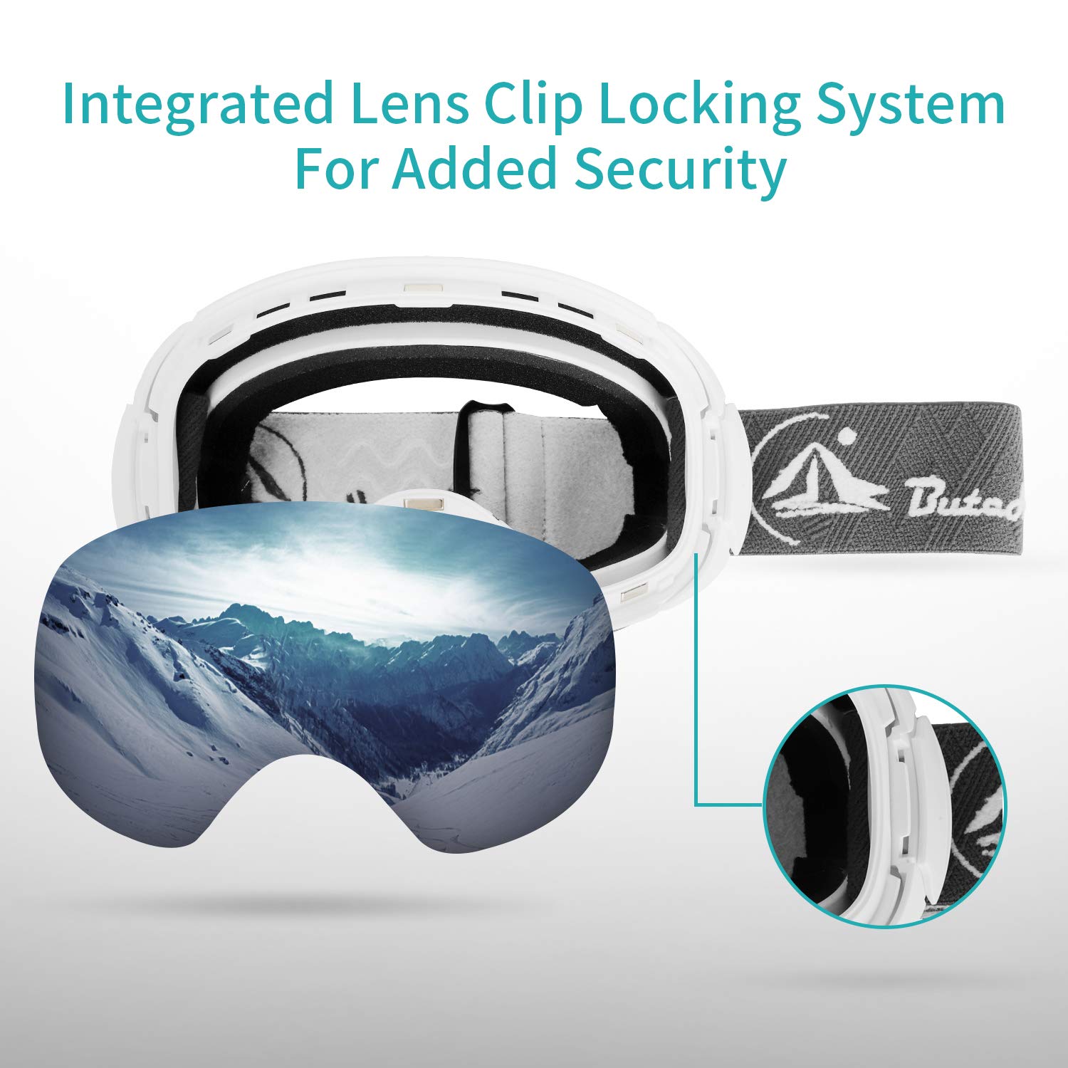 Butc Her Ski Goggles, Magnet Snowboard Goggles Interchangeable OTG Anti-Fog UV Protection Snow Goggles for Men Women Youth