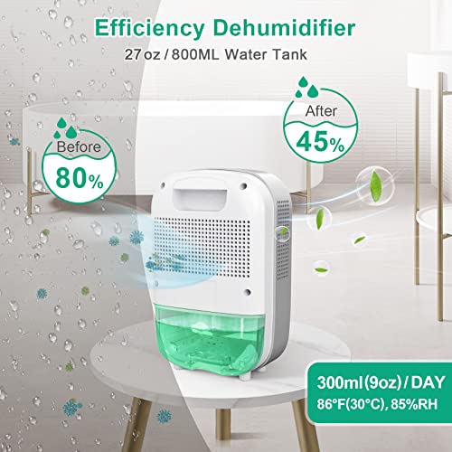 SEAVON 27OZ Dehumidifier Small Dehumidifiers for Home 2200 Cubic Feet (260 sq ft), Portable and Compact 800ML Capacity Quiet Dehumidifiers for Bedroom, Bathroom, RV, Closet, Basements, Auto Shut Off