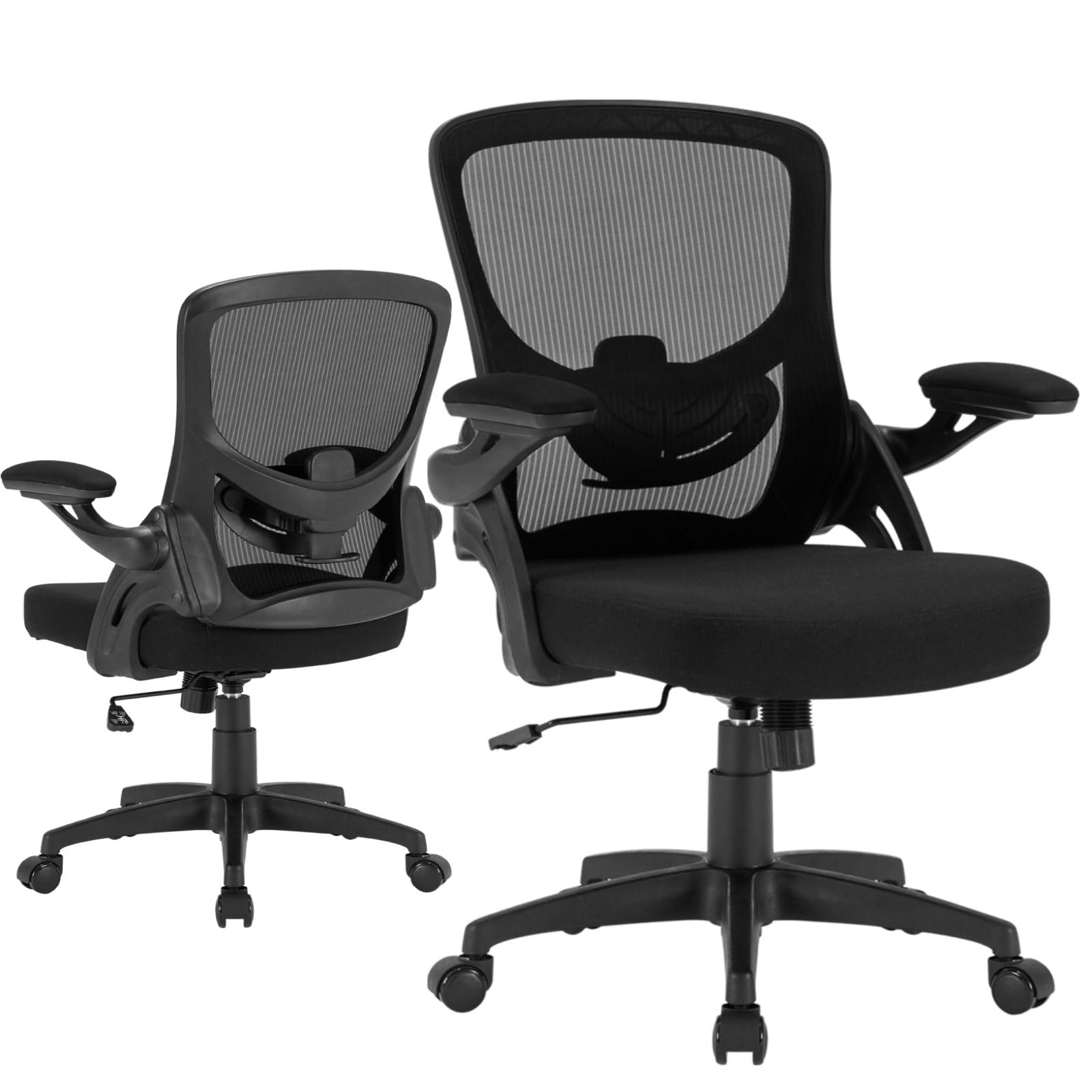 Ergonomic Mesh Office Chair, Comfy Desk Chair with Flip up Armrests, Swivel Computer Desk Chair with Adjustable Lumbar Support and Height for Home Office, 300 lbs Capacity