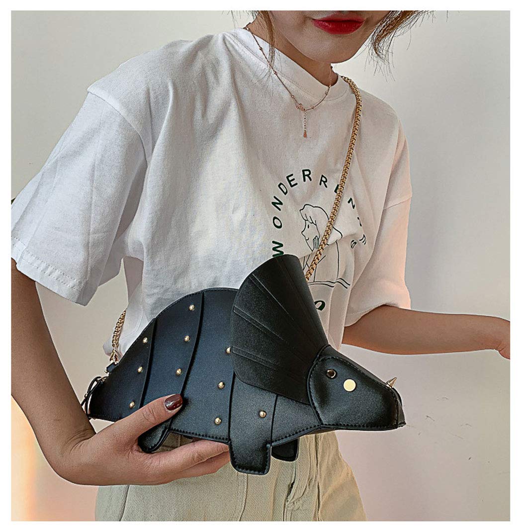 MILATA Dinosaur Shape Crossbody Shoulder Bag Women Pu Leather Rivet Chic Clutch Purse for Girls (black)