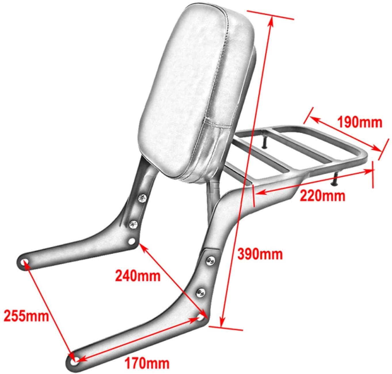 Motorcycle Rear Seat BackRest Sissy Bar Back Rest Compatible For Honda Rebel CA250 CMX250 CMX (Chrome)