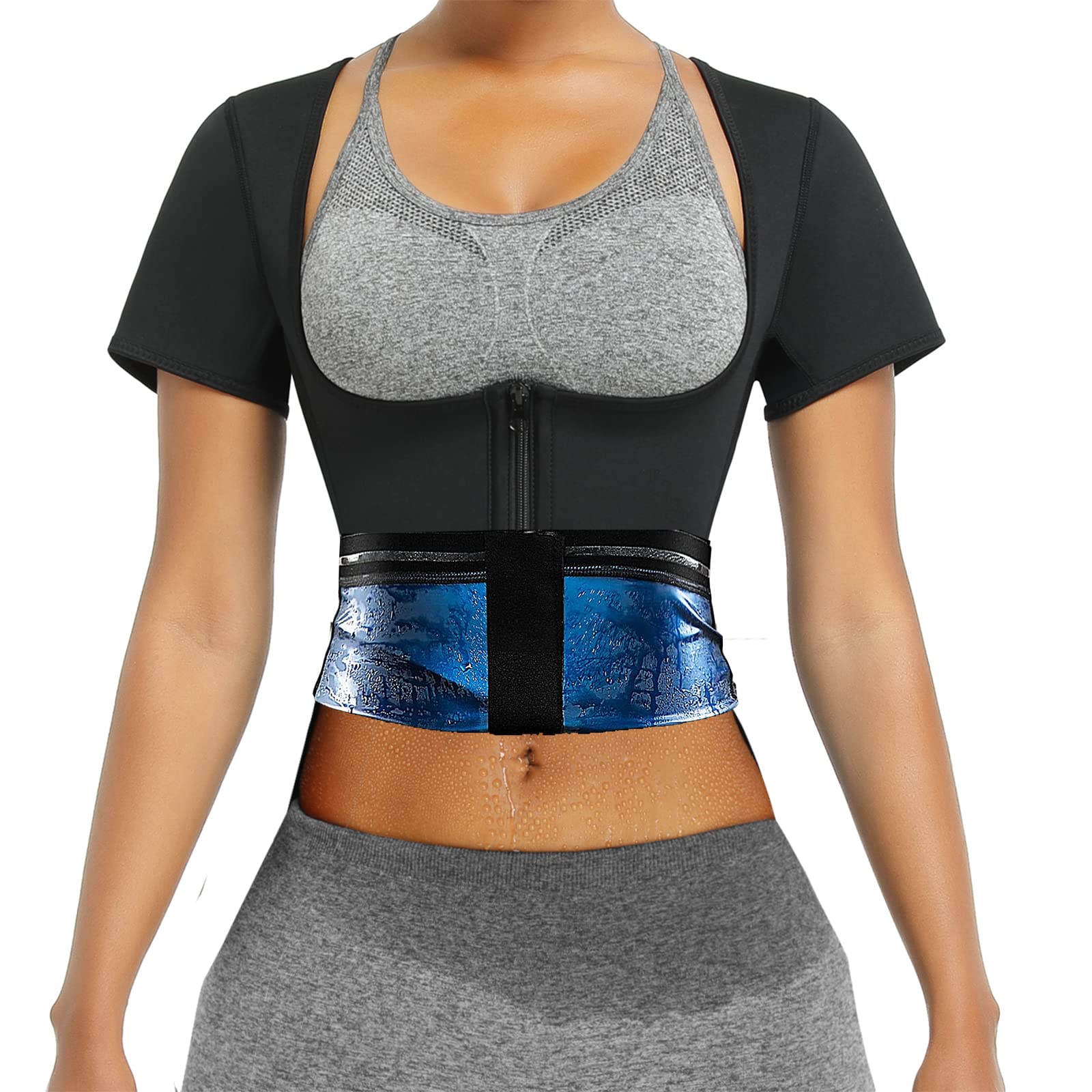 BODYSUNER Sauna Sweat Suit Waist Trainer for Women Workout Shirt Gym Tank Top Deep Blue,XL