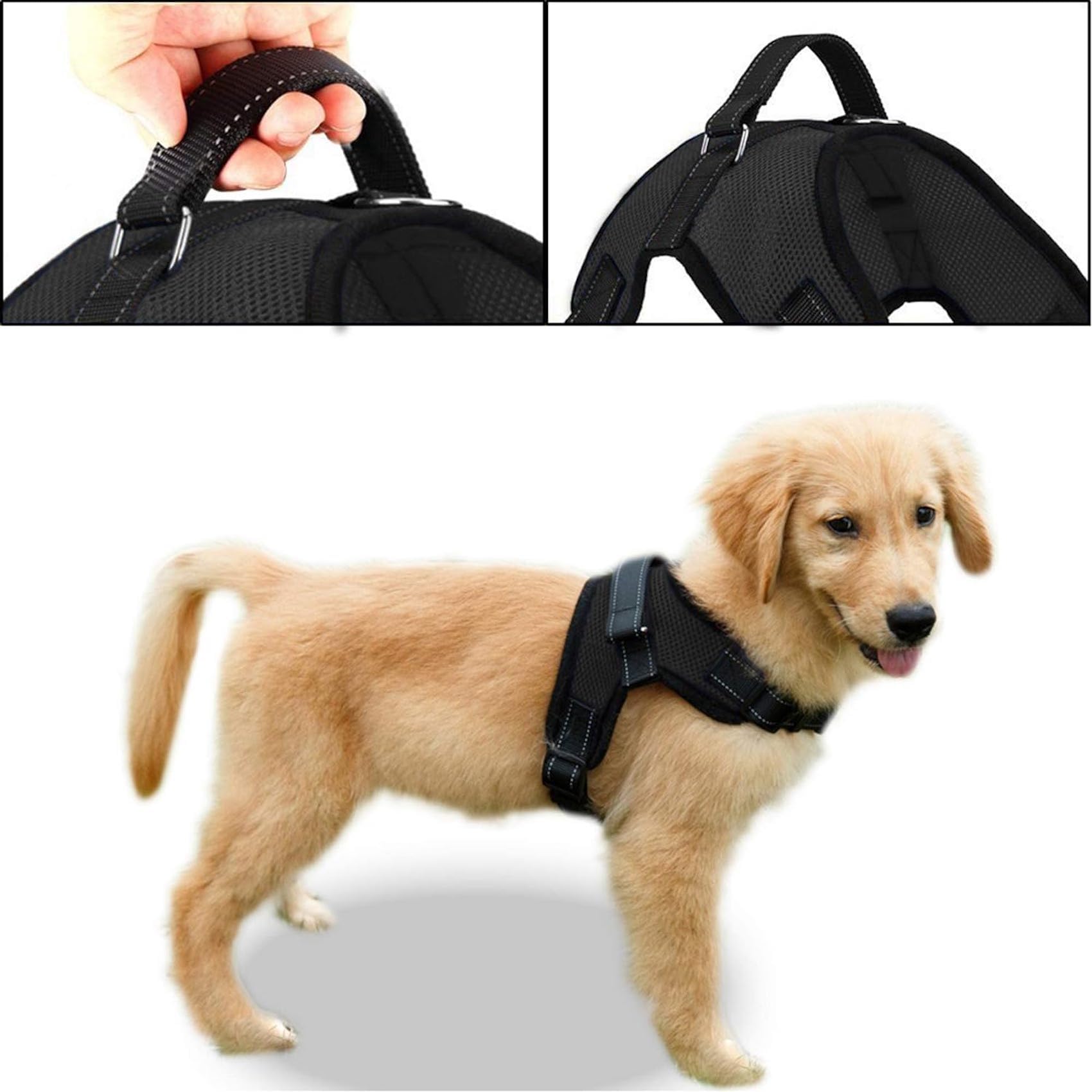 Copatchy Dog Harness Small Sized Dogs - All Weather Mesh overhead adjustable no pull Vest Puppy reflective Harness with handle for Extra Small and Small Dogs by Copatchy - Harness (Black) X-Small