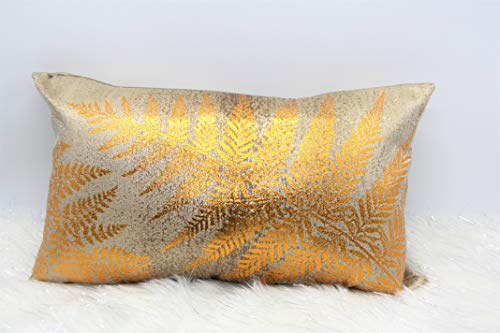 Gold Metallic Throw Pillow with Foil Leaf Design Case + Insert Gold Throw Pillow