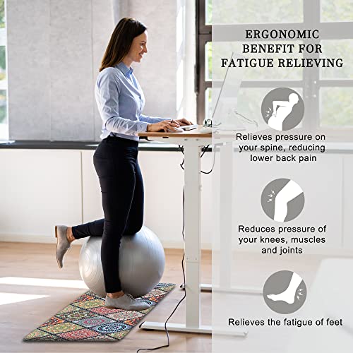 QiyI Anti Fatigue Kitchen Mat 1 Piece Boho Kitchen Rug Waterproof Oil Proof Runner Rug Floral Medallion Laundry Comfort Standing Mat Cushioned Area Doormat 17" W x 29" L - Ethnic Traditional Pattern