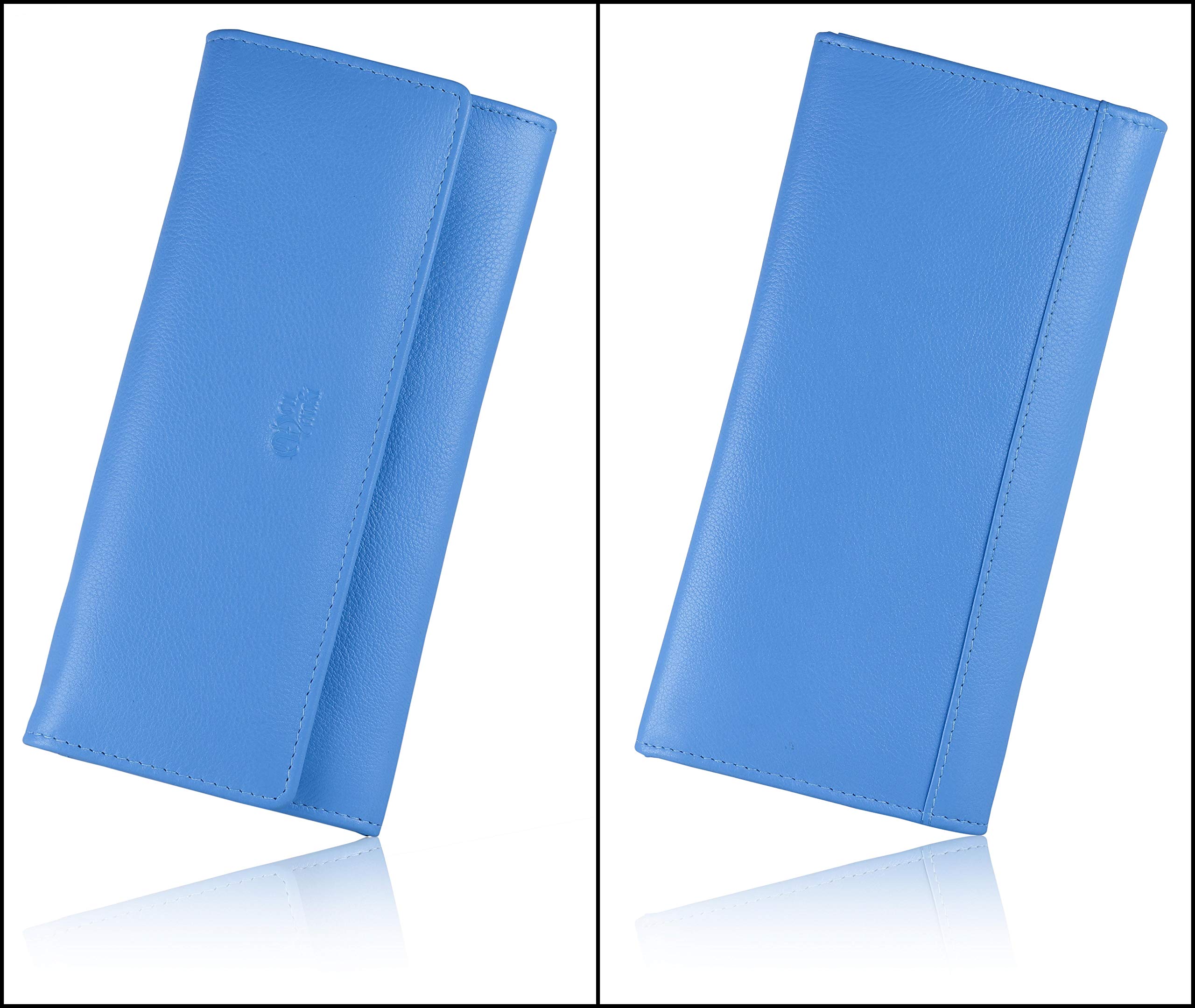 Mou Meraki Women RFID Blocking Real Leather Bifold Wallets For Women-Shield Against Identity Theft (BLUE)