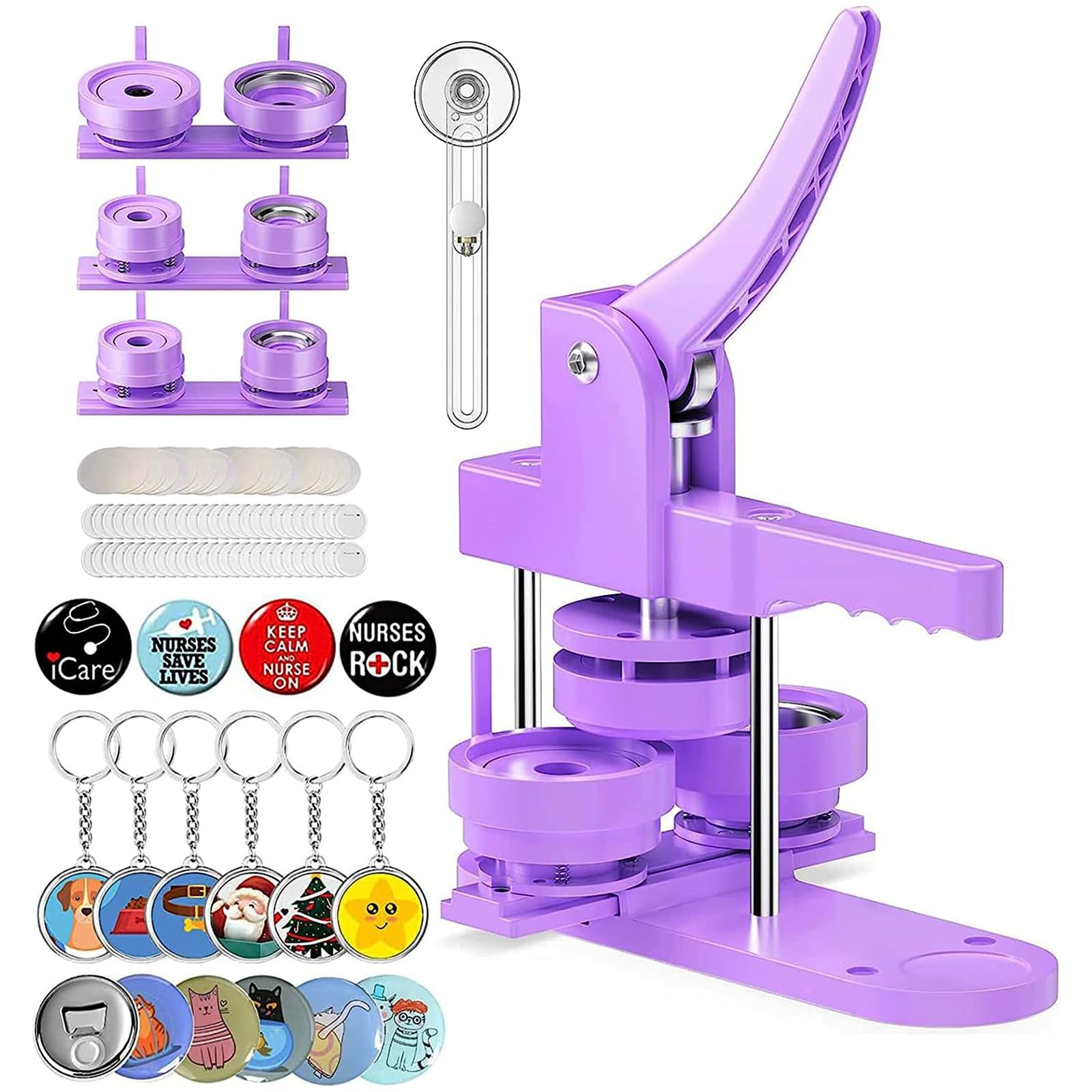 Button Maker Machine Multiple Sizes, 1+1.25+2.25 inch Button Keychain Maker for Kids, 330PCS Button Making Supplies with Badge Buttons, Bottle Openers, Fridge Stickers and Keychains (Orange)