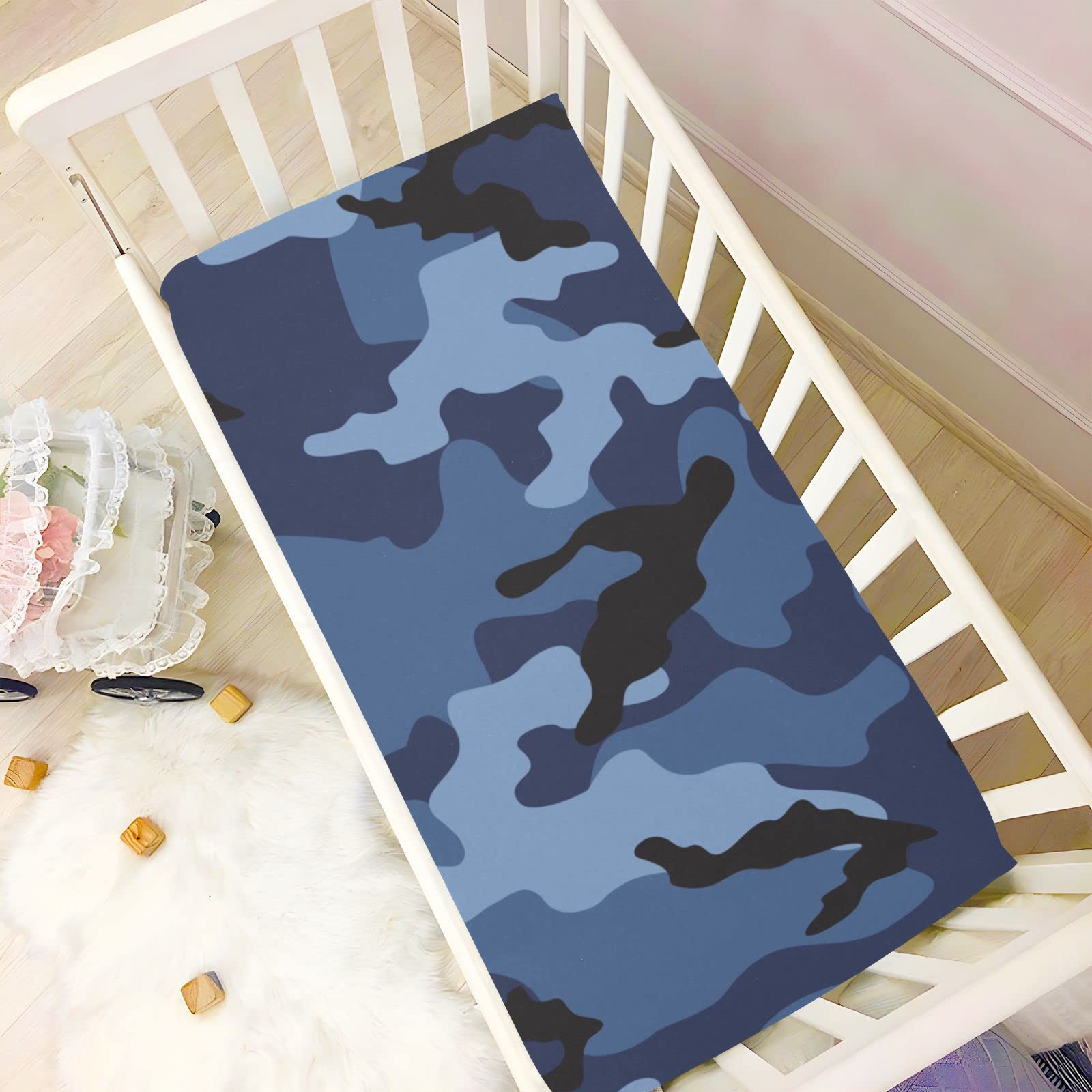 Crib Sheets, Soft Breathable Microfiber Baby Sheet for Standard Size Crib Mattress 28in x 52in, Blue-Black Camouflage Nursery Sheet(239na0a)