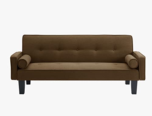 Eafurn Futon Bed, Upholstered Convertible Folding Sleeper 2 Pillows, Modern Tufted Sofa & Couch for Apartment, Small Loveseat Sofabed for Living Room and Bedroom, Brown