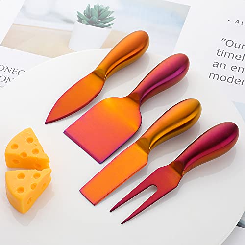 Buyer Star 4 Pack Cheese Knife Set, Stainless Steel Butter Spreader Knives Set in Gift Box, Rainbow Red