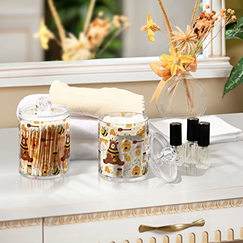 MNSRUU 2 Pack Qtip Holder Organizer Dispenser Bear Bee Bathroom Storage Canister Cotton Ball Holder Bathroom Containers for Cotton Swabs/Pads/Floss
