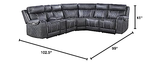 Lexicon Hartley Wall-Hugger Modular Power Reclining Sectional Sofa, All Chairs, Gray