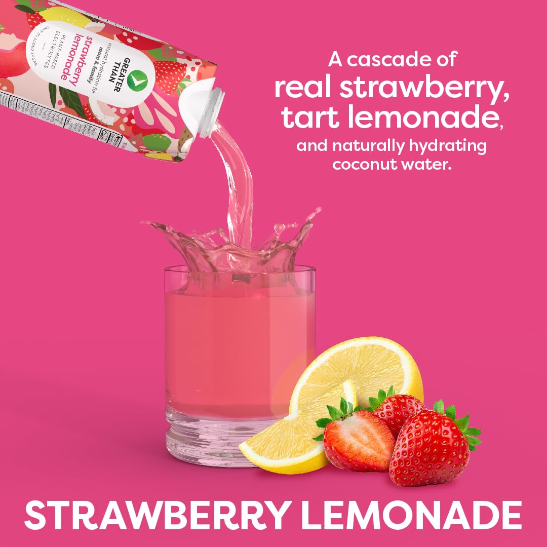 Greater Than Lactation Supplement Support, Coconut Water, Vitamins & Electrolyte Drink for Breastfeeding & Immune Support, Lactation Cookies Alt, Gluten Free, Low Sugar, 12 Pack, Strawberry Lemonade
