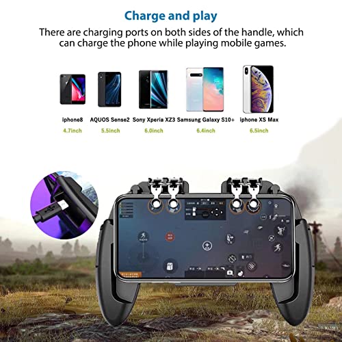 Mobile Game Controller with Cooling Fan/Phone Holder/Finger Sleeves for PUBG/Fortnite/Call of Duty, L1R1 Mobile Triggers for 4.7β-6.5β iOS/Android Phones