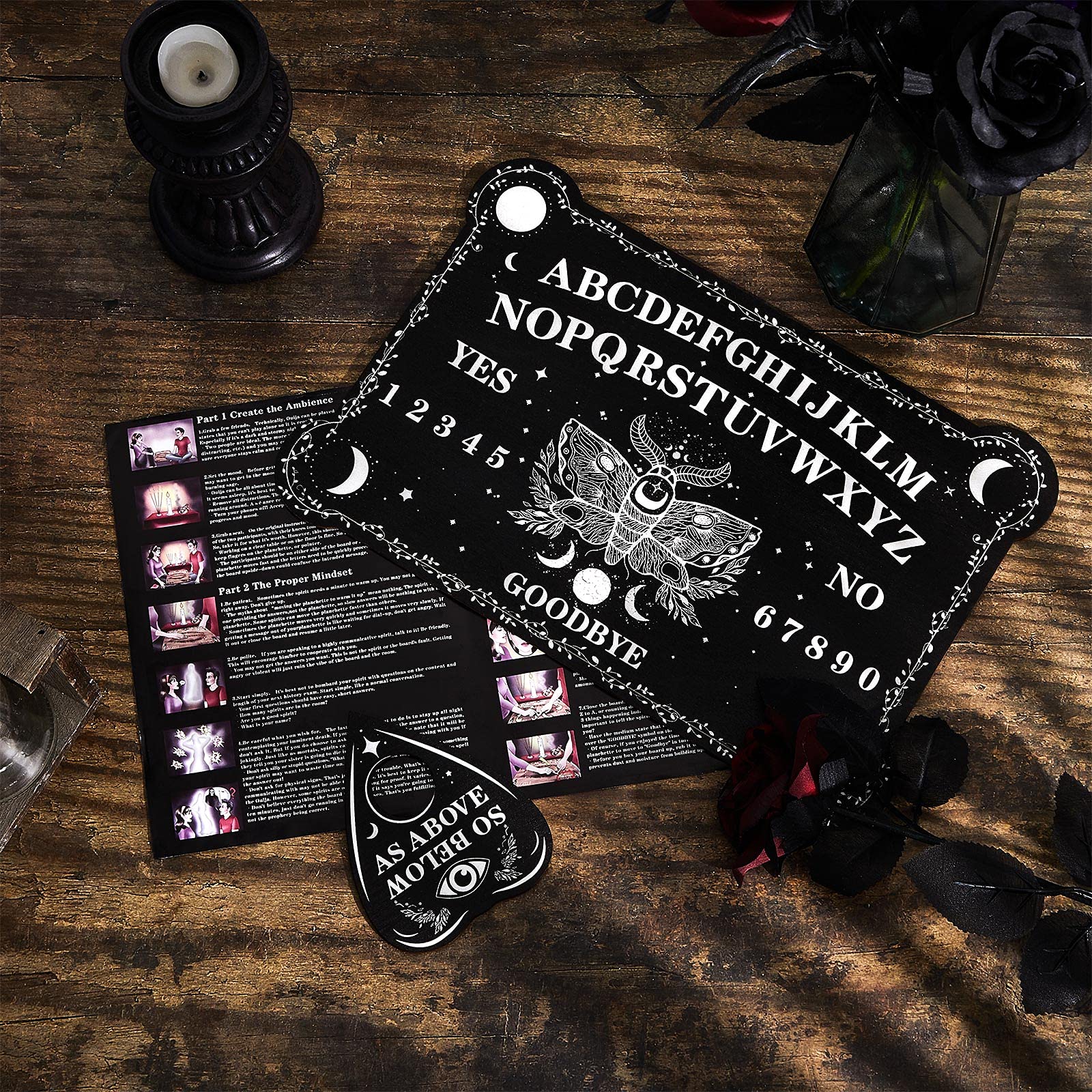 Pendulum Dowsing Divination Board Set Black Wooden Talking Board with Planchette Accessories for Teens Adults Birthday Party and Family Gatherings Games Supplies (Moth Style)