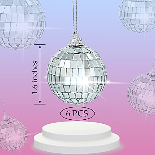 Gondiane 6 Pcs 1.6 Inches Disco Ball Ornaments Silver Mirror Balls for Christmas Tree Wedding Party Decoration