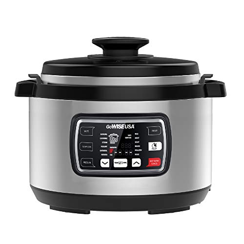 GoWISE USA GW22709 Ovate 9.5-Qt 12-in-1 Electric Pressure Cooker Oval with Slow Cook, Rice, Yogurt, Egg, Saute, Steamer, Keep Warm Functions + Accessories & Recipes, Stainless Steel
