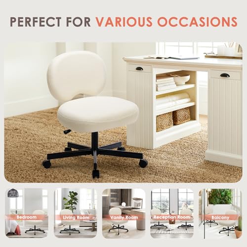 Criss Cross Chair with Wheels-Armless Cross Legged Desk Chair with Adjustable Height, Ergonomic Swivel Vanity Chair Mid Back Computer Home Office Task Chair for Small Space/Bedroom/Study-Beige