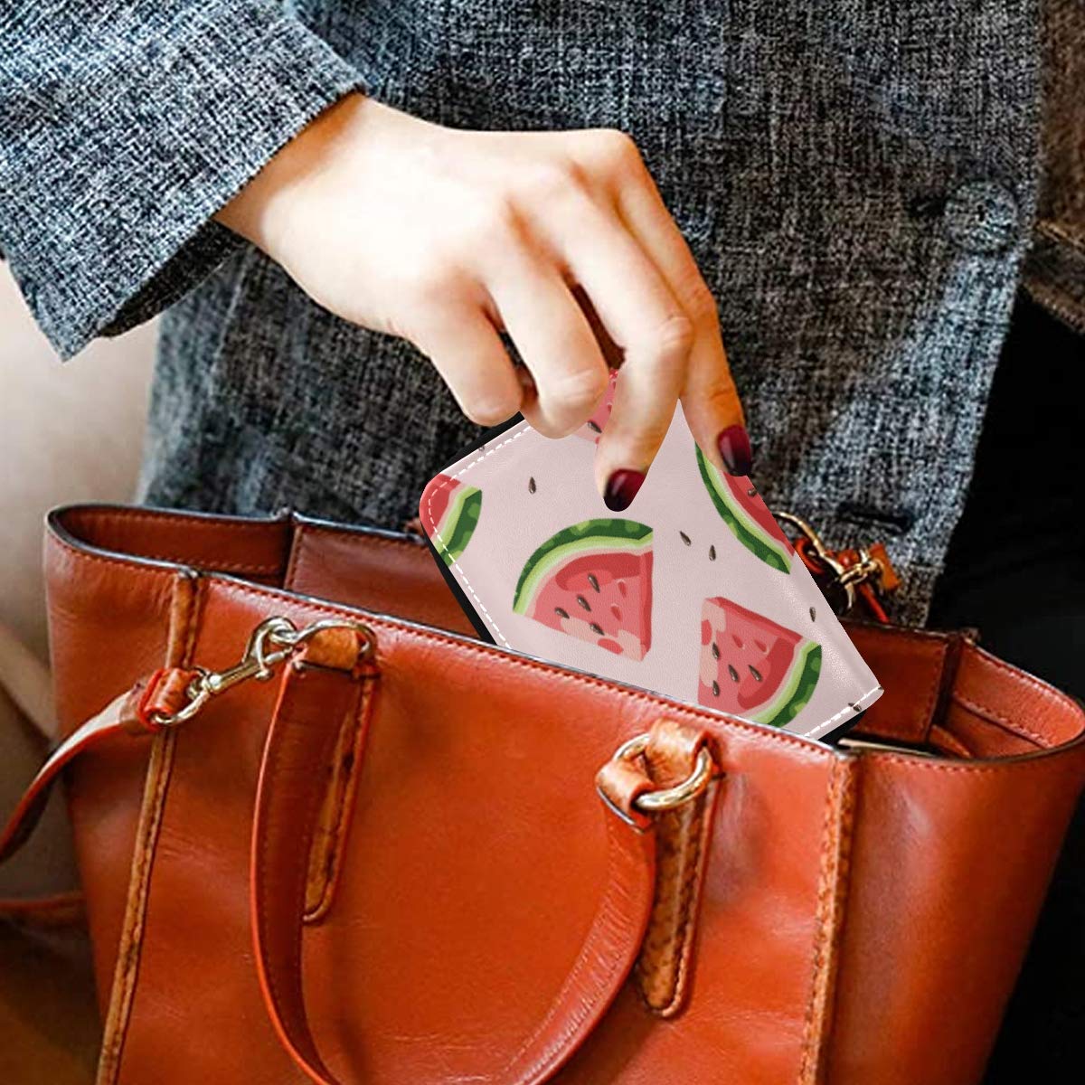 MOYYO RFID Credit Card Holder Case Red Watermelons Leather Printed Zipper Card Case Wallet for Women Girls