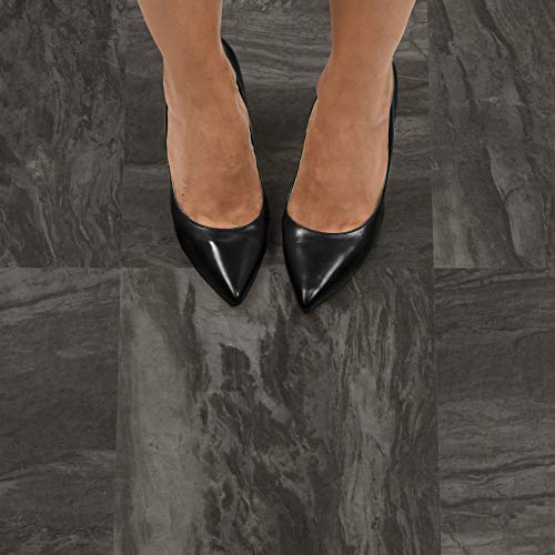 FloorPops FP3328 Raven Peel & Stick Peel and stick floor tiles, Black, 12 inch x 12 inch