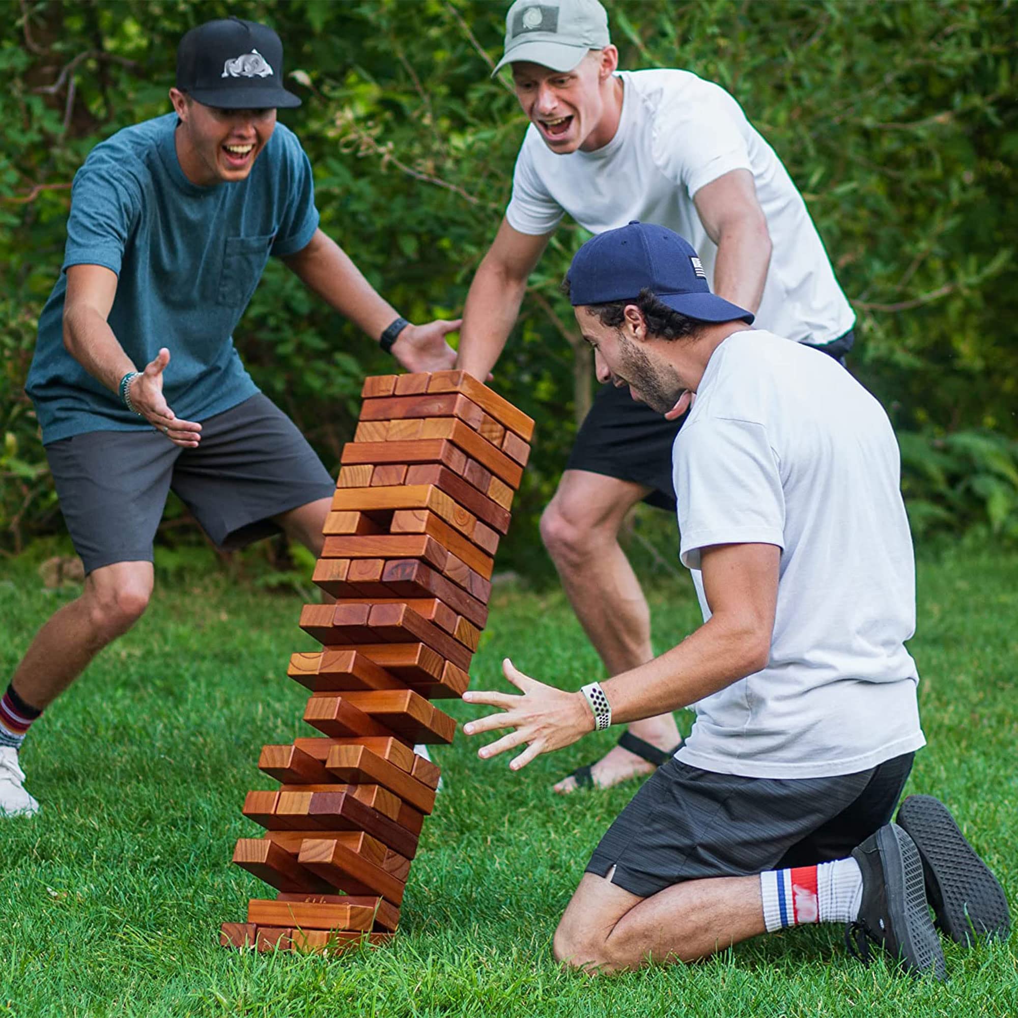 Yard Games Large Tumbling Timbers Wood Stacking Party Tailgate Backyard Game Indoor Outdoor with Carrying Case for Kids Adults, 24 Inch, Stained