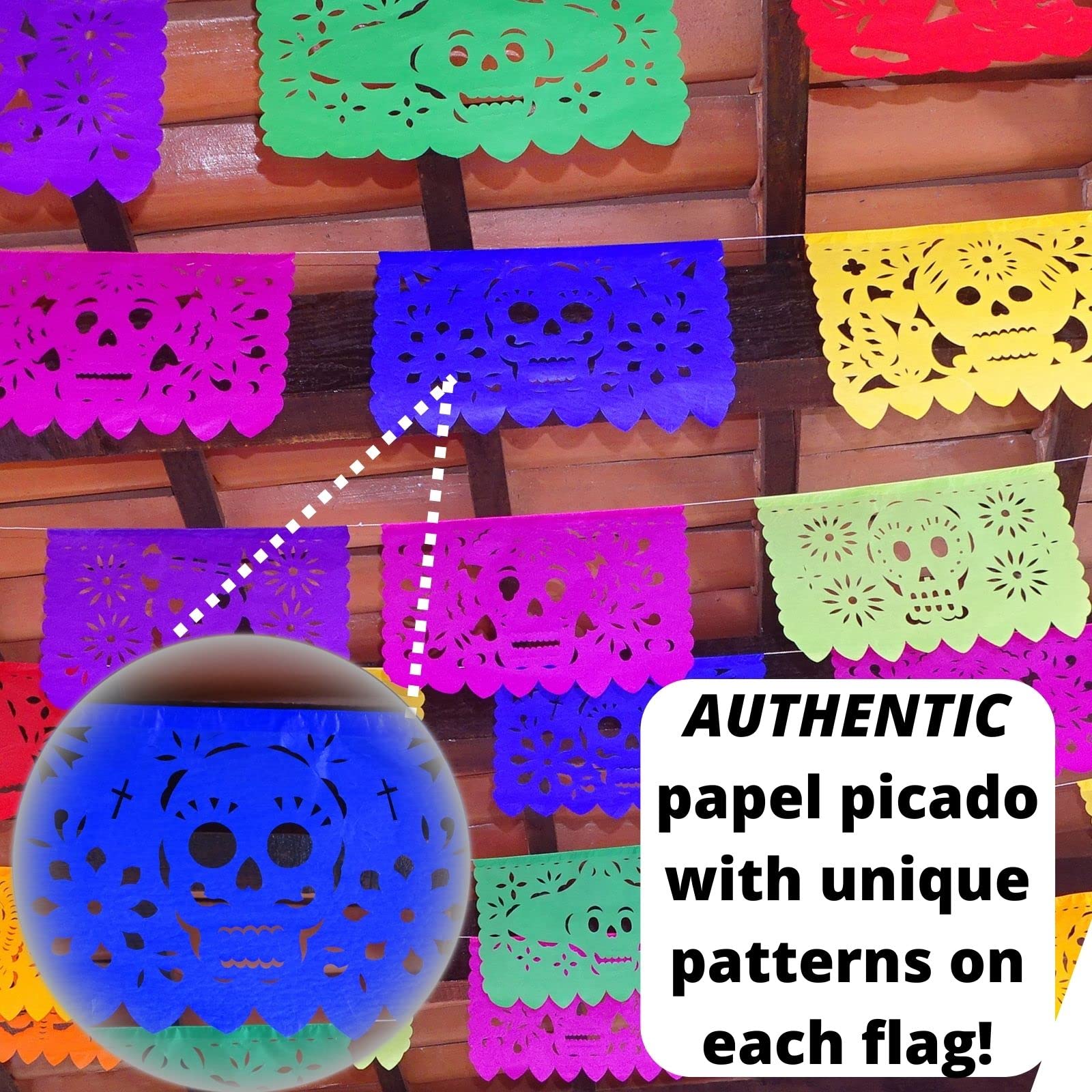 Dia de Los Muertos Papel Picado, Day of The Dead Banners, Dia de Los Muertos Altar 5 Pack|Tissue Paper