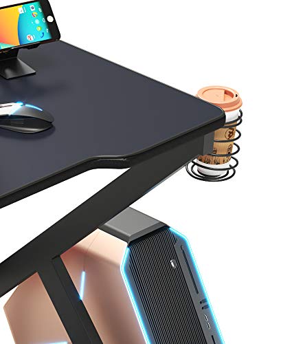 BOJOY Gaming Desk 47 inch PC Computer Desk, Home Office Desk Gaming Table K Shaped Gamer Workstation with Full Mouse Pad and Cell Phone Stands, Black
