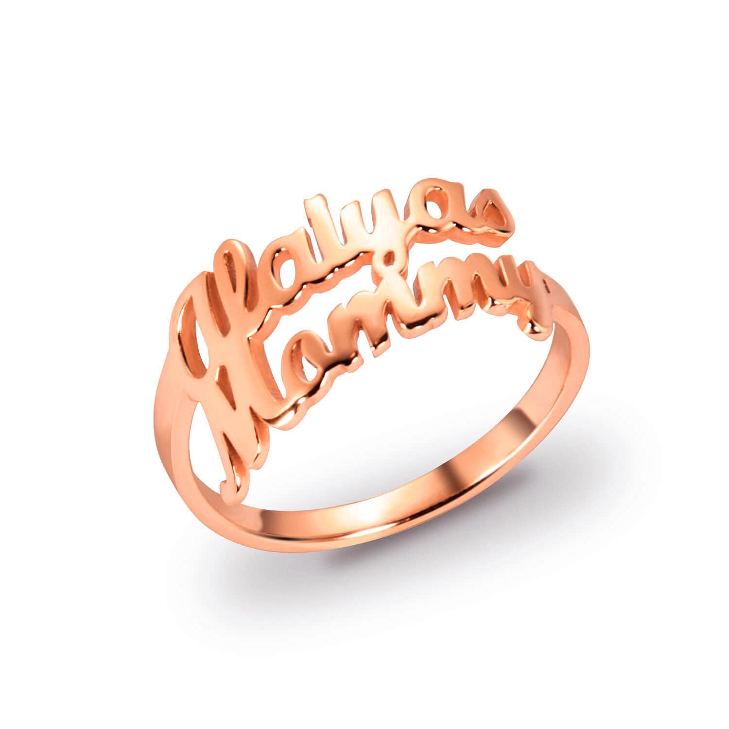 Ayafee Gold Name Rings Personalized for Women 10K 14K 18K Gold Custom with Any Name Rings for Her - Style A