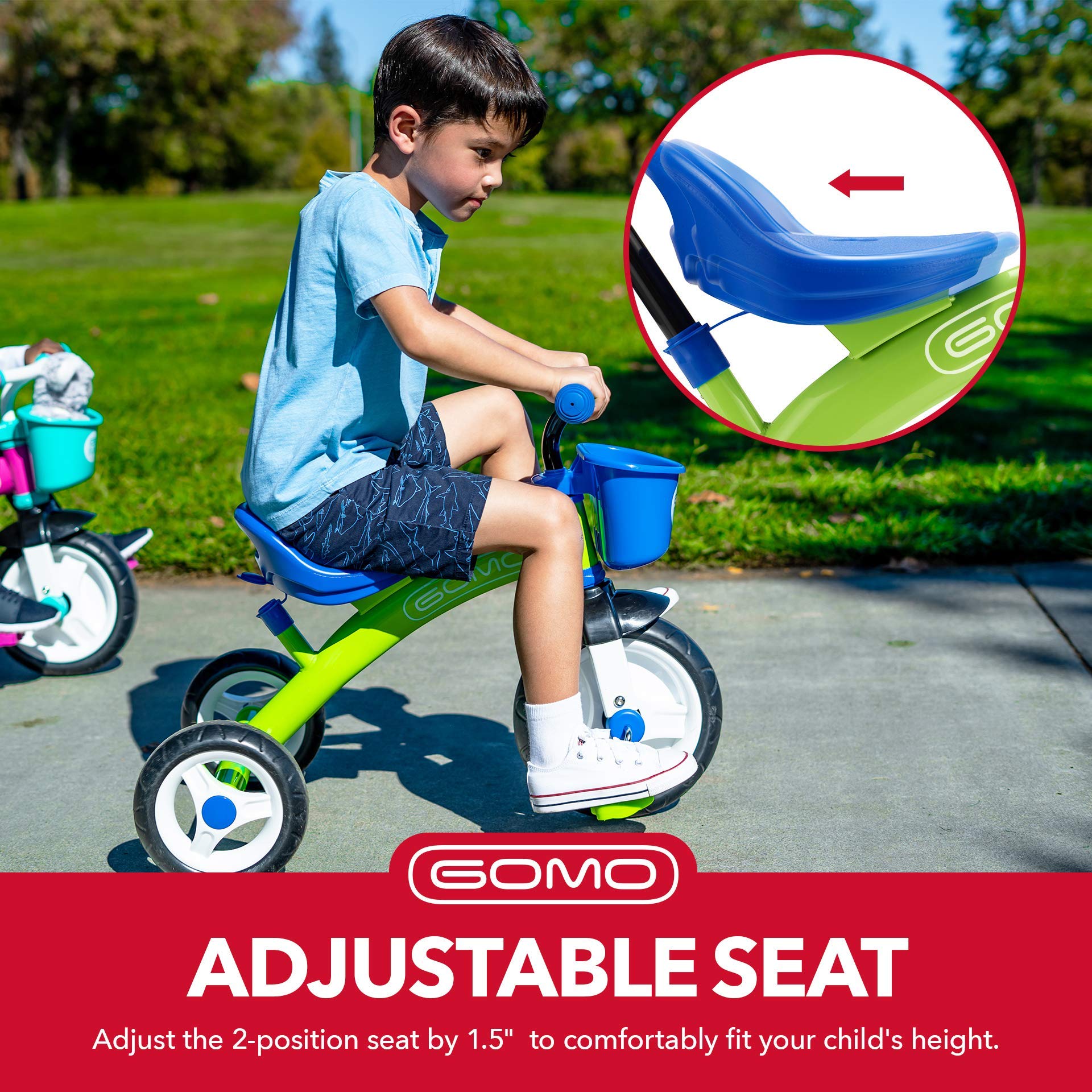 GOMO Kids Tricycles for 1-6 Year Olds, Big Wheels Toddler Bike with Push Handle (Pink/Teal)