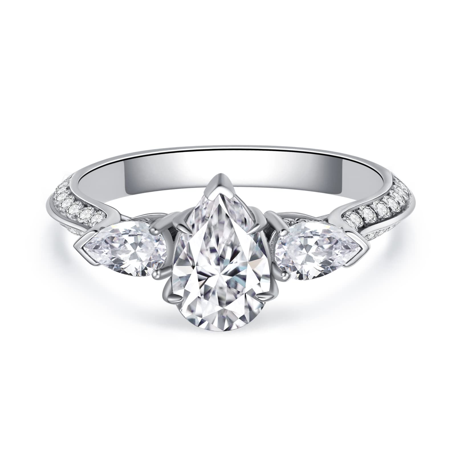 Ayafee Pear Shaped Engagement Rings for Women Center 1CT Moissanite Rings Platinum Silver Three Stone Wedding Anniversary Promise Rings - Size 7