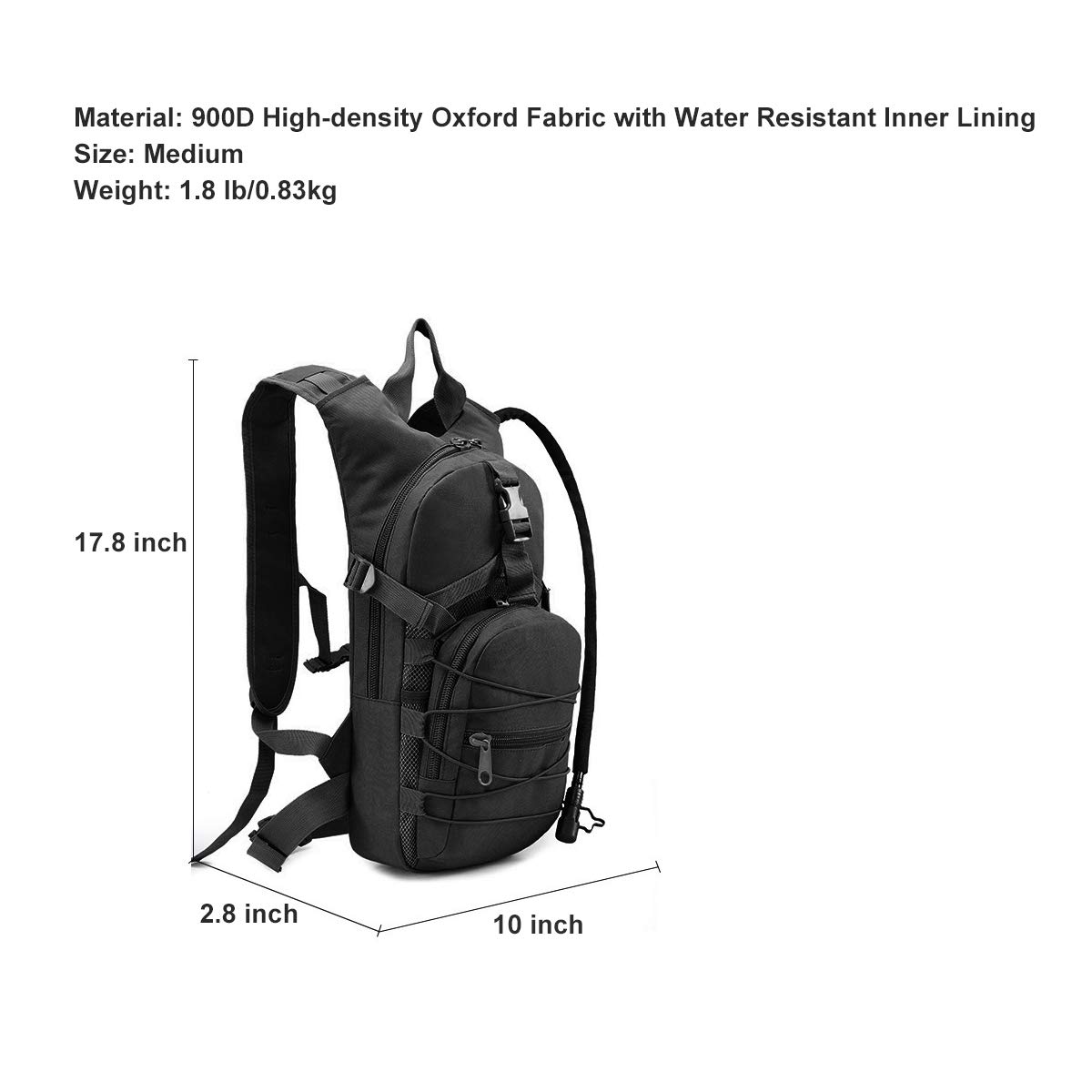 BraveHawk OUTDOORS Tactical Hydration Pack Backpack, 900D Military Nylon Oxford Water Resistant Sports Runner Backpack with 3L Bladder for Hiking and Climbing (Black)
